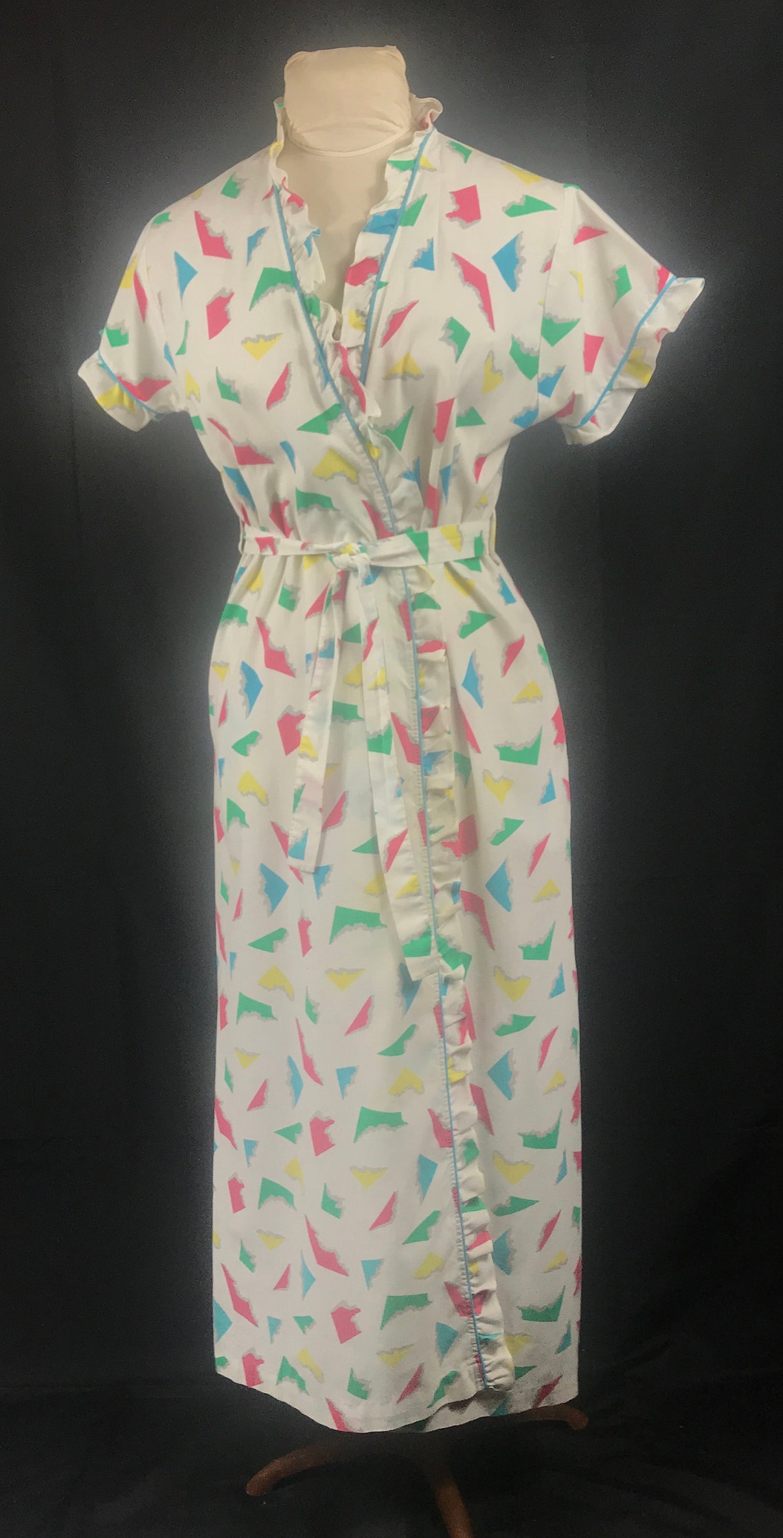 Vintage Long Robe Floor Length Sash Belt Ruffles Cotton | Etsy