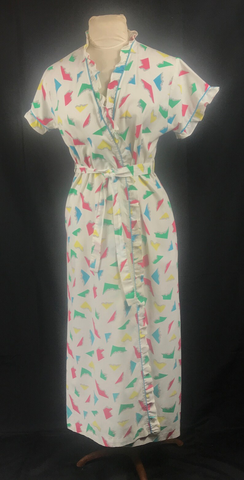 Vintage Long Robe Floor Length Sash Belt Ruffles Cotton | Etsy