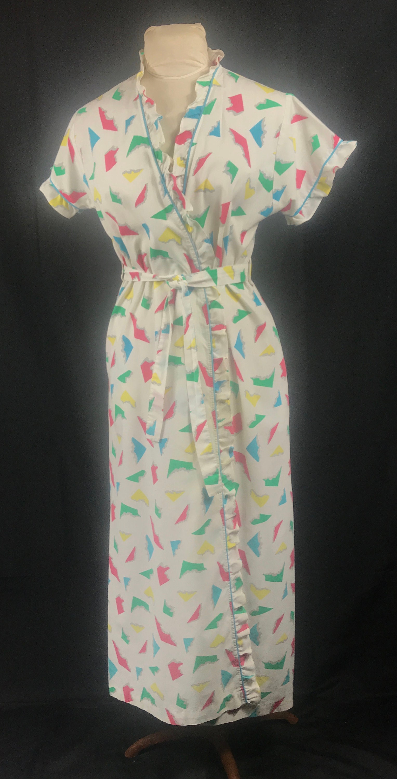 Vintage Long Robe Floor Length Sash Belt Ruffles Cotton | Etsy