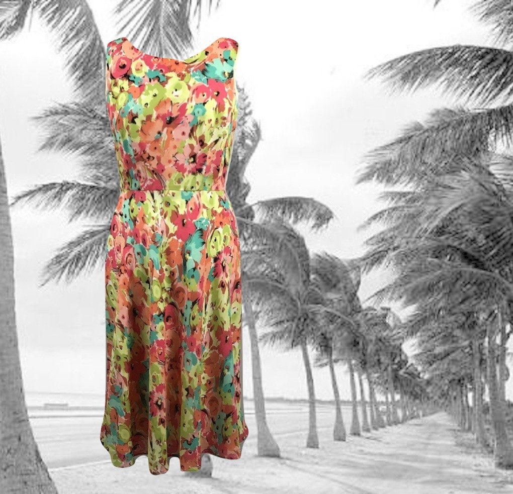 Vintage Pendleton Dress Bright Florals Fitted Bodice Full - Etsy