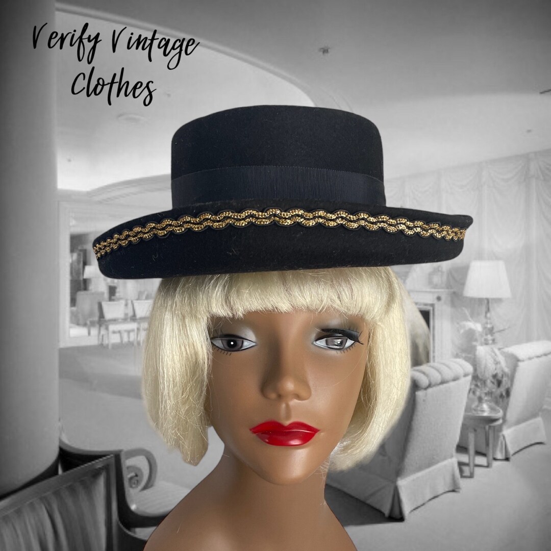 Vintage 1970s Black Felt Bolero Hat With Gold Braid Trim, Bollman ...