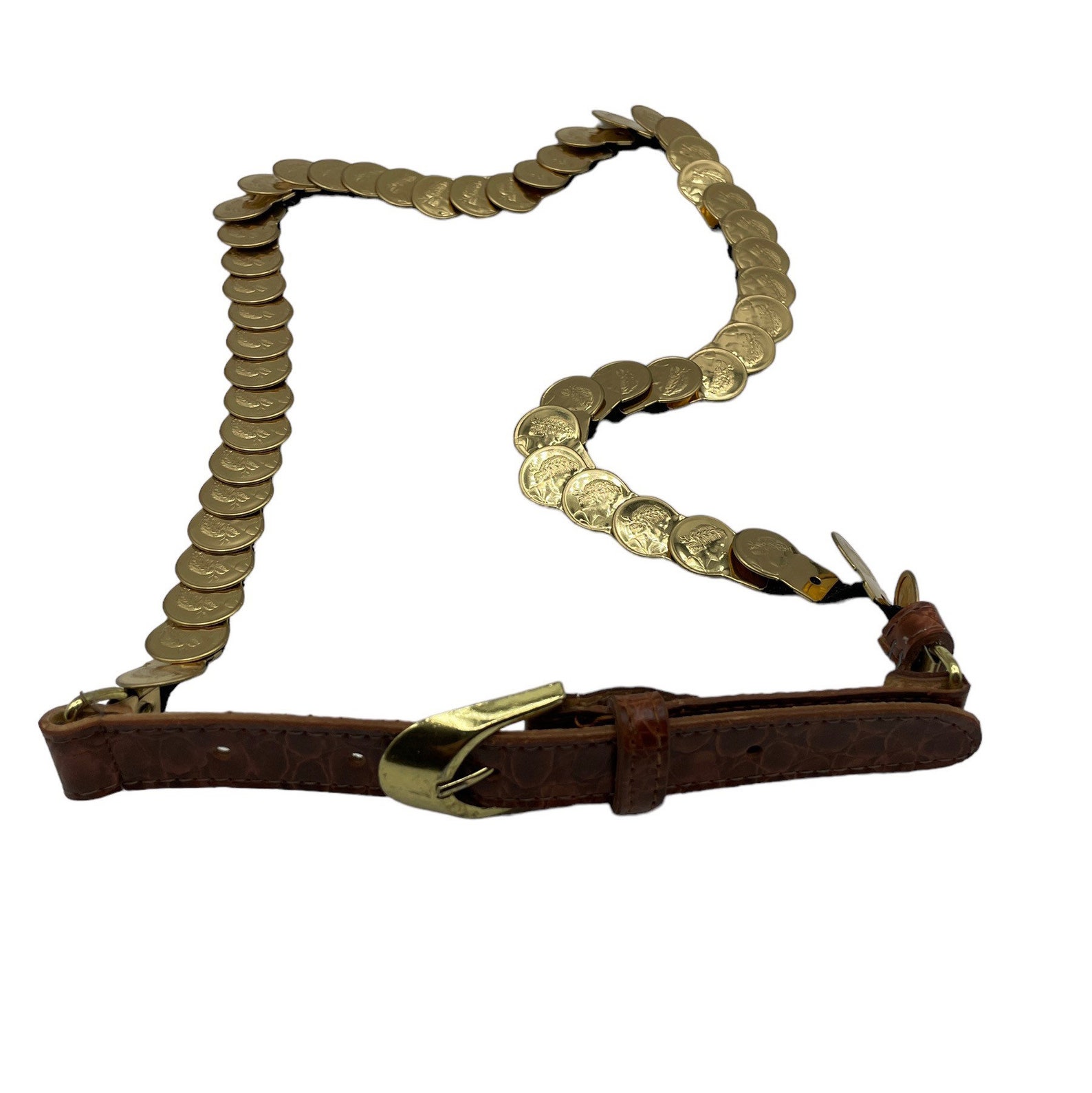 Vintage Gold Tone Coin Belt: 1970s Medallion Chain, Faux Alligator ...