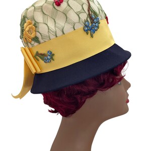 Vintage 1960s Hat, Straw Hat With Netting Overlay and Floral Appliques ...