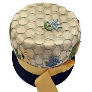 Vintage 1960s Hat, Straw Hat With Netting Overlay and Floral Appliques ...