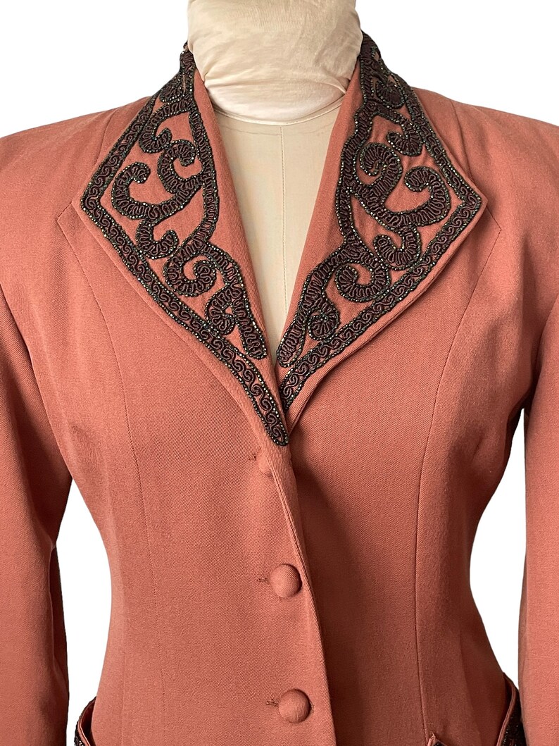 Vintage 1980s Fitted Jacket Soutache and Beaded Lapels Brown - Etsy