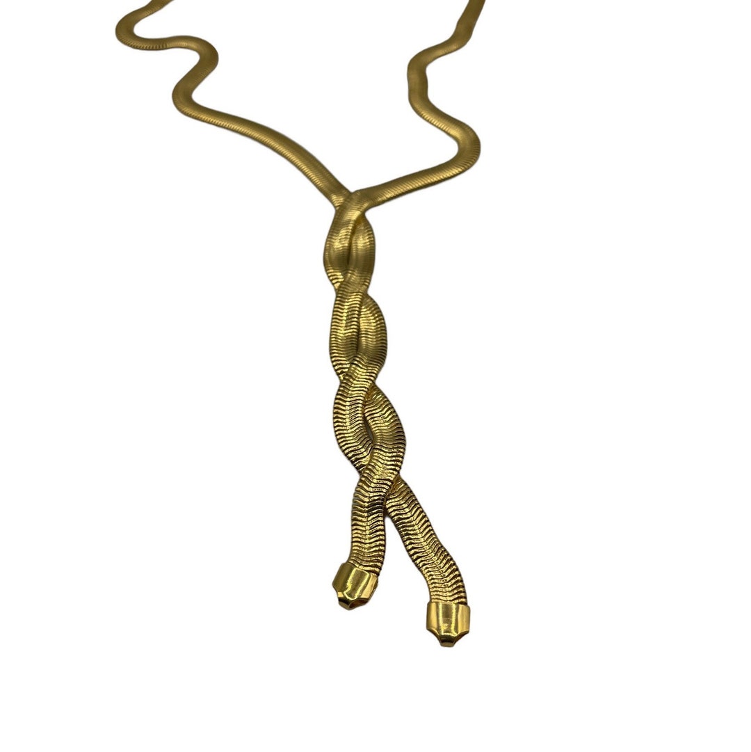 Vintage Monet Herringbone Chain Twisted Gold Rope Necklace, 1970s Costume Jewelry, Gold Tone ...