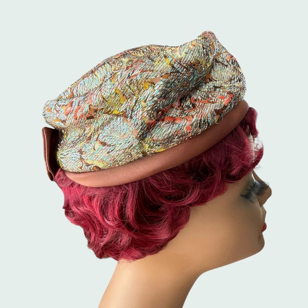 Vintage 1960s Metallic Brocade Pillbox Hat With Satin Bow - Etsy