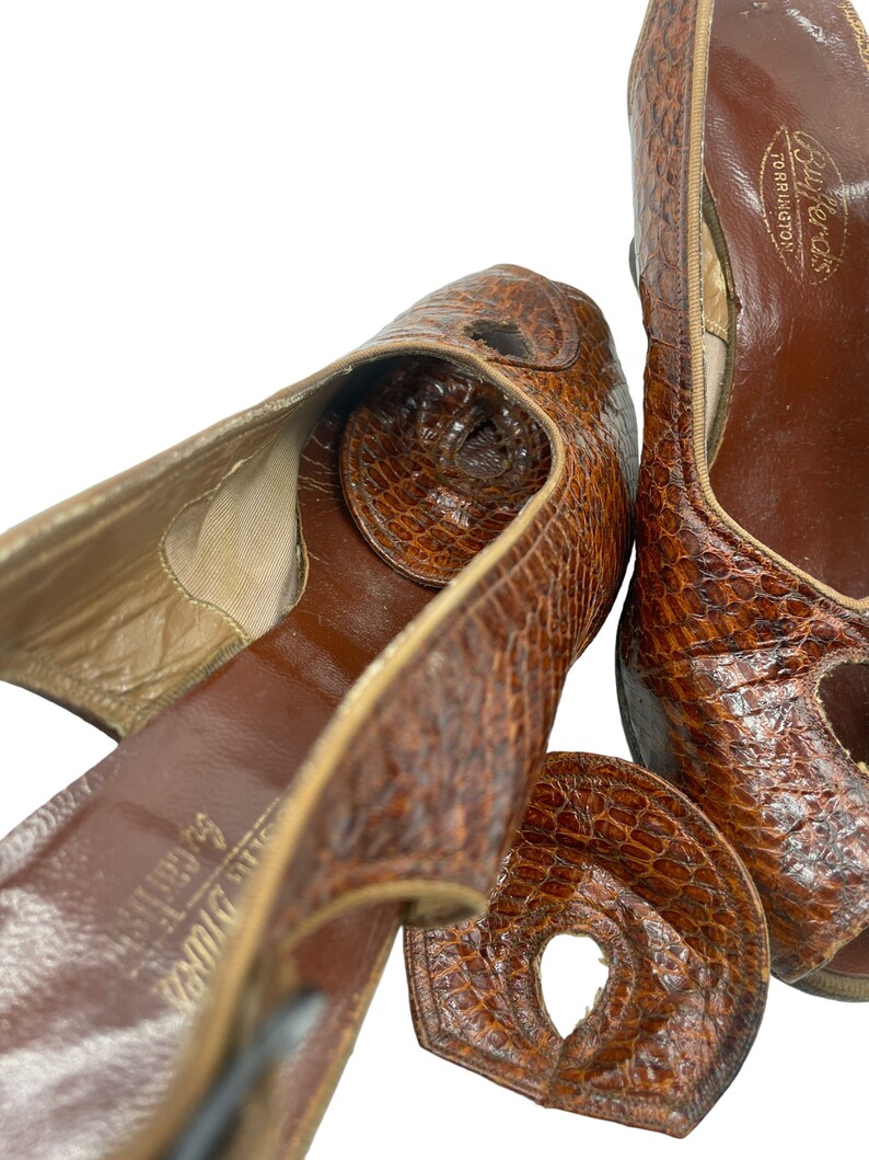 Vintage 1940s Reptile Skin Slingback Heels: Madmoiselle Peep Toe Shoes ...