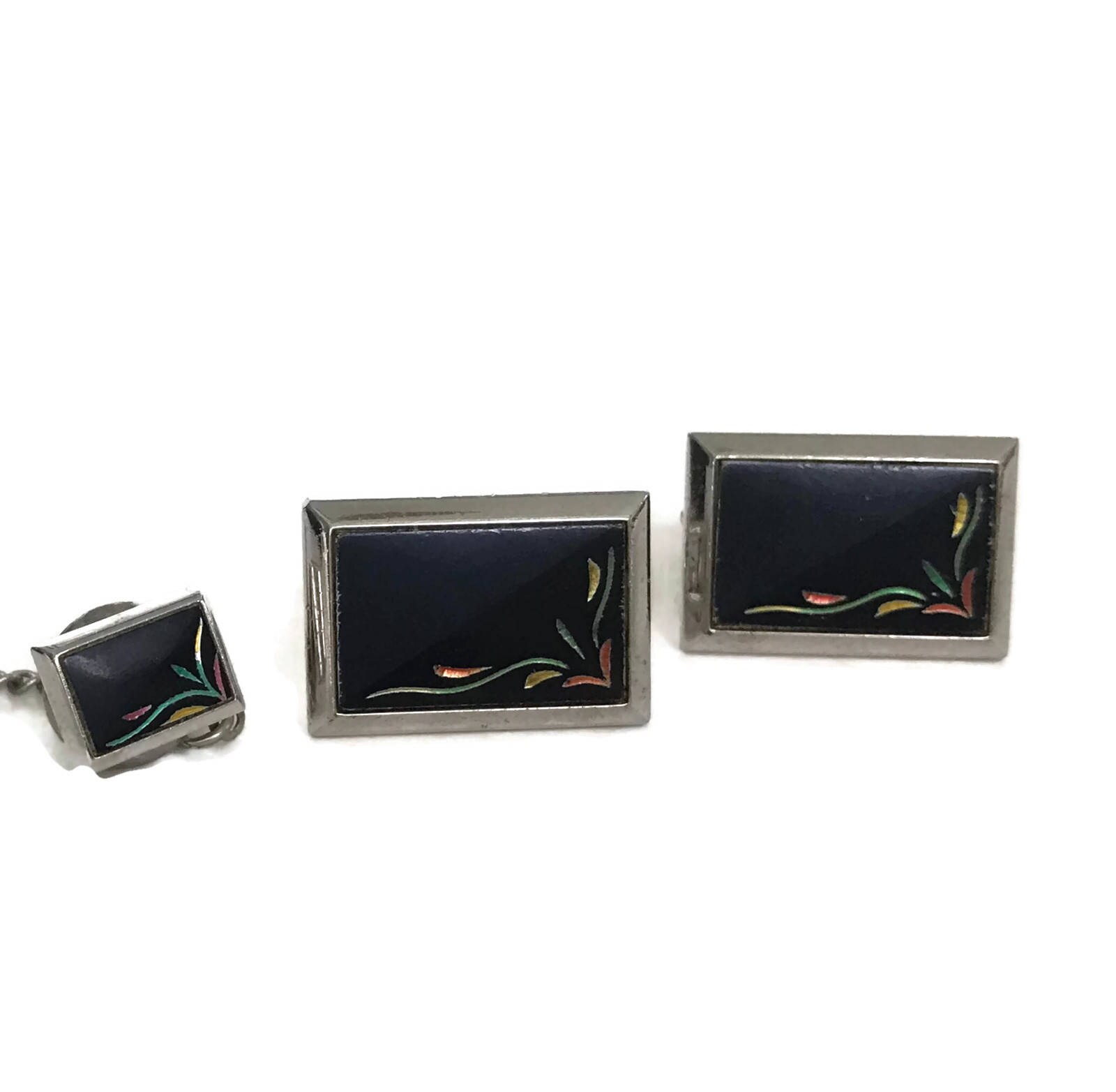 Vintage Swank Cufflink Set: Silver Tone Enamel Tie Tac, 1950s-60s - Etsy