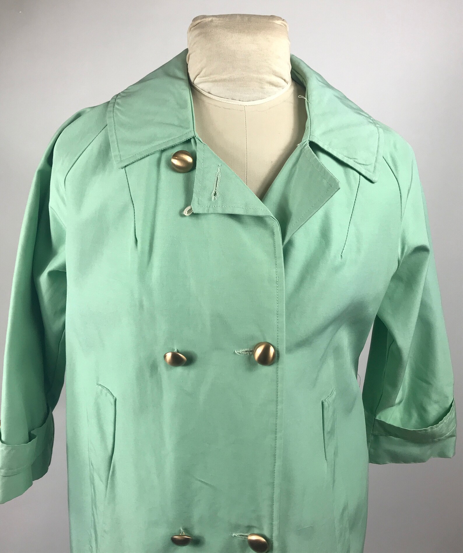 Vintage 1970s Mint Green Raincoat, Double Breasted, Waterproof ...