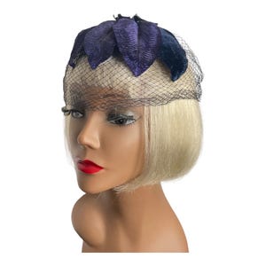 Vintage Floral Whimsy Hat, Navy Blue With a Veil, 1950s 1960 Flower ...