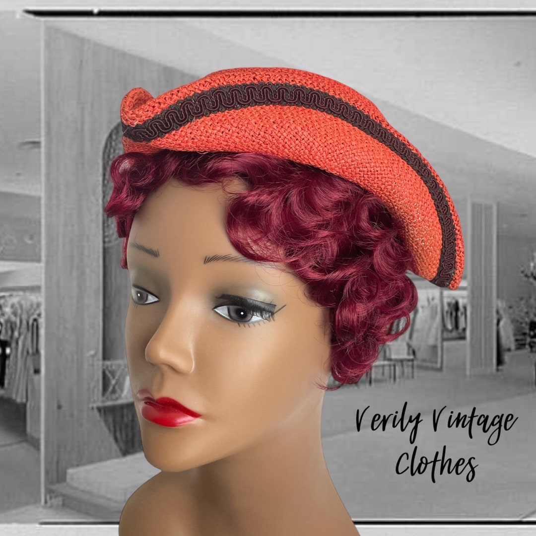 Vintage 1980s Whittal & Javits Straw Tricorn Hat, Orange and Brown ...