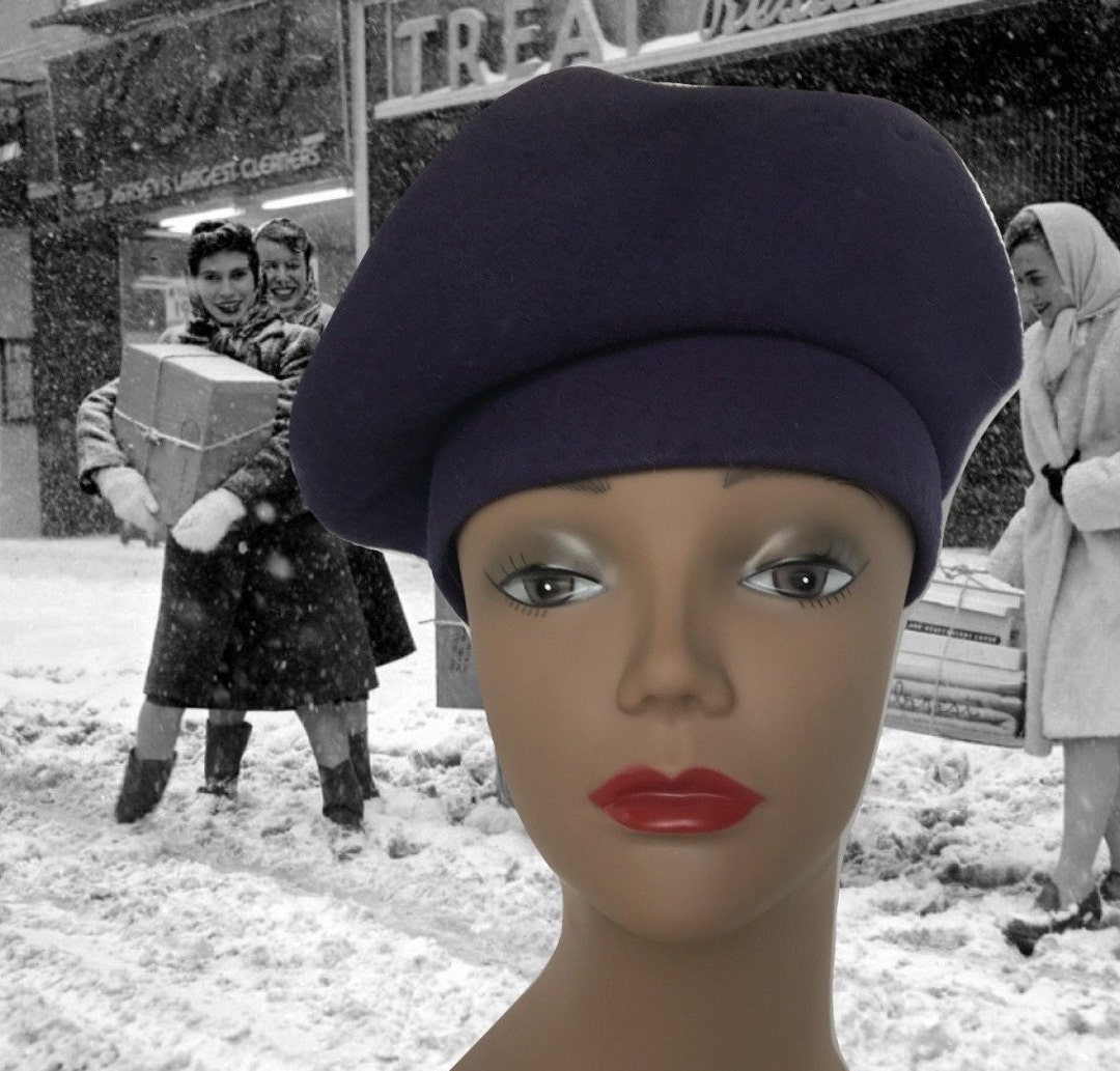 Vintage Wool Tam Wool Beret 1940s New York Creations Navy Blue Purple ...