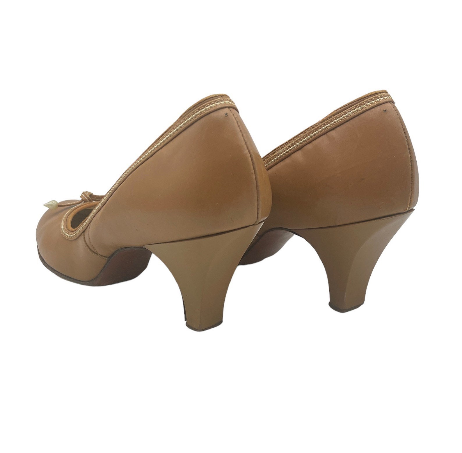 Vintage 1950s 1960s Heels Custom Grade Tan Leather With - Etsy