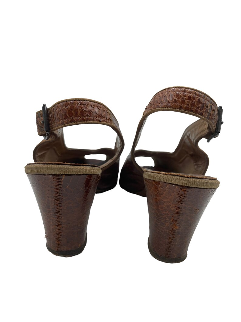 Vintage 1940s Reptile Skin Slingback Heels: Madmoiselle Peep Toe Shoes ...
