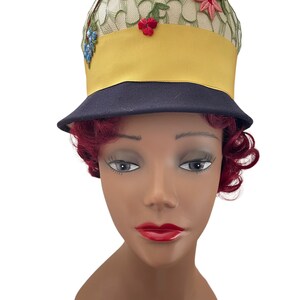 Vintage 1960s Hat, Straw Hat With Netting Overlay and Floral Appliques ...