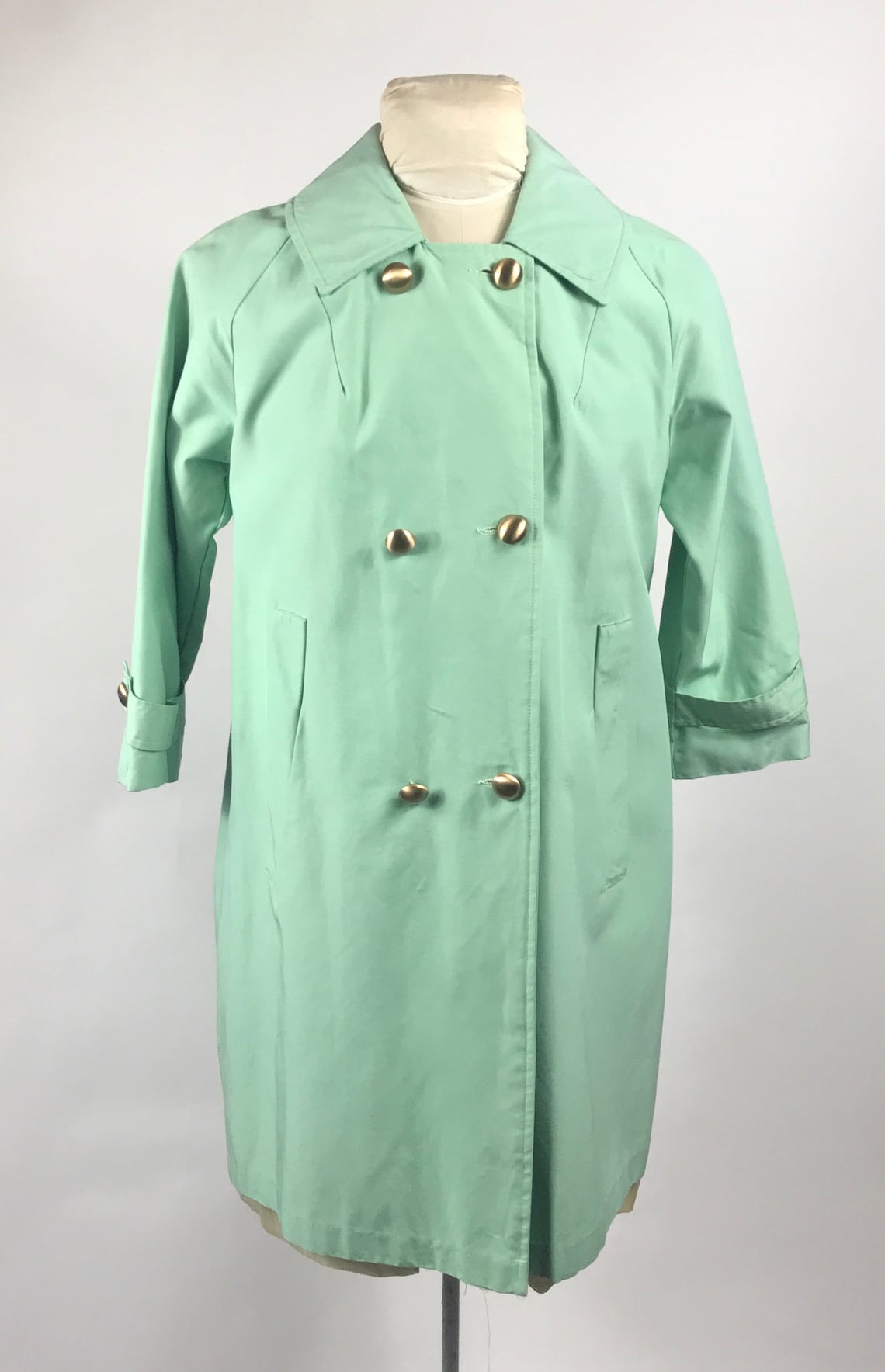 Vintage 1970s Mint Green Raincoat, Double Breasted, Waterproof ...