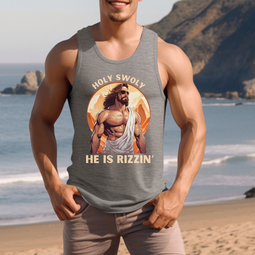 Holy Swoly He is Rizzin' Tank Gym Tank Top Jesus Tank Christian Workout ...