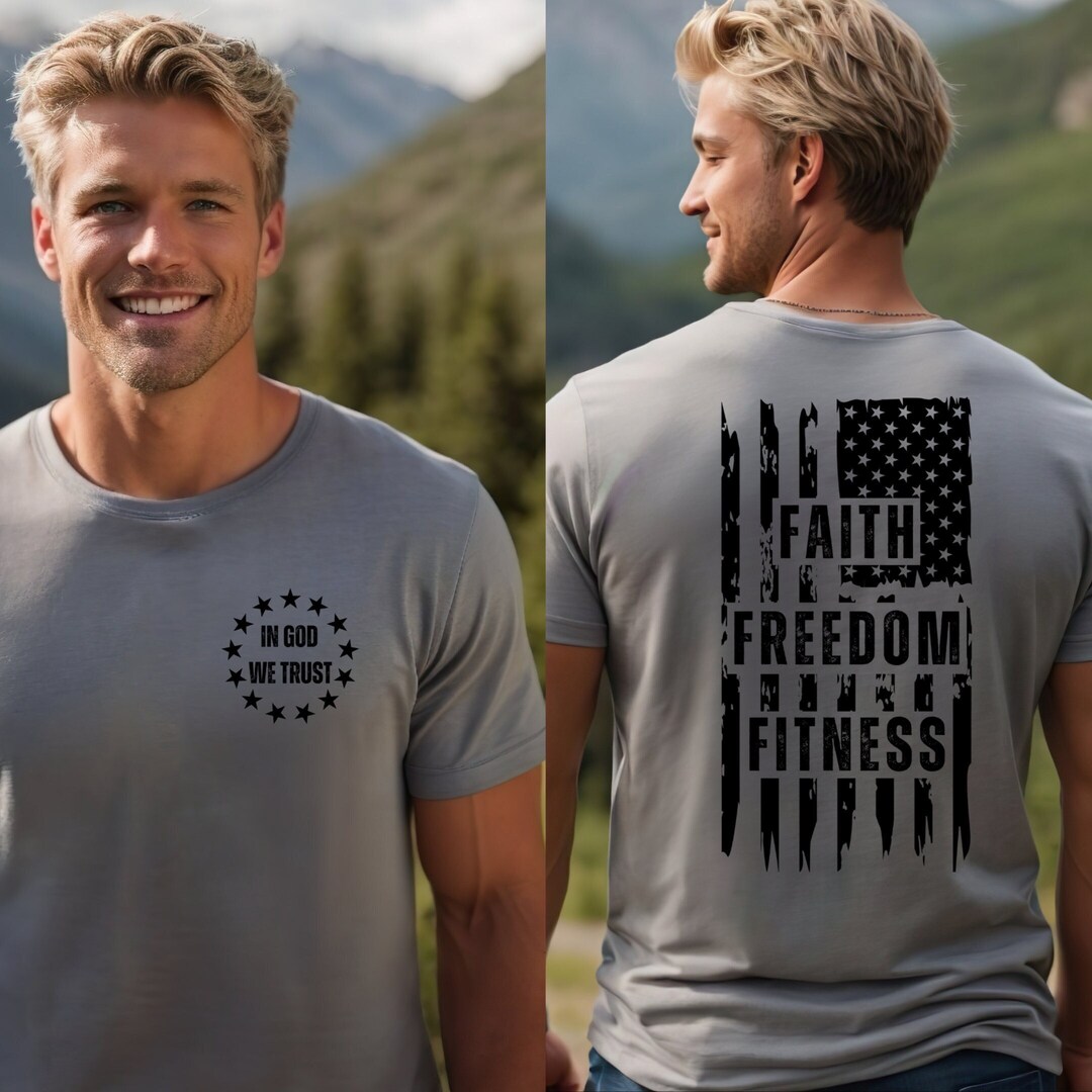 American Flag Faith Freedom Fitness Shirt Gym T-shirt for Workout Shirt ...