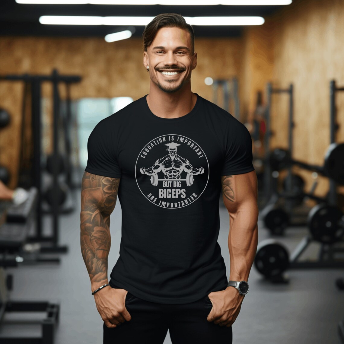 Education, but Biceps is Importanter Shirt T-shirt for Workout ...