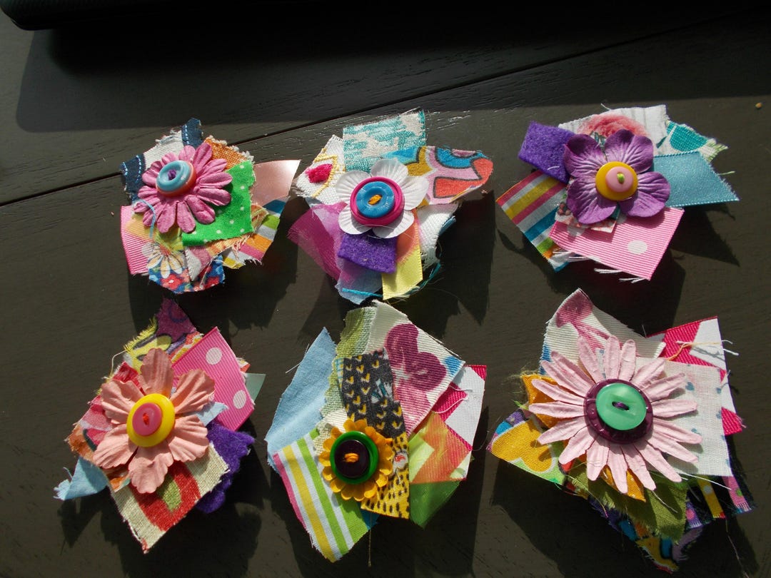 6 Handcrafted Sturdy Fabric Ribbon Button Cluster Snipped Magnets ...