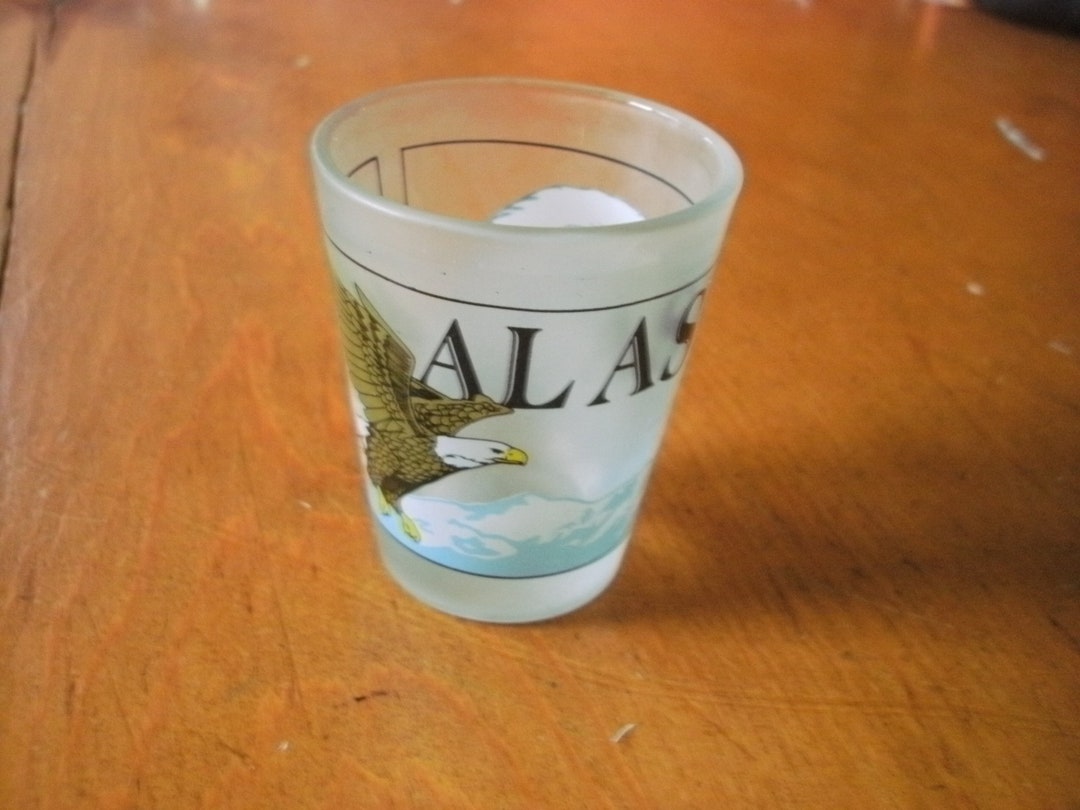 Vintage Single Souvenir Shot Glass Shotglass Frosted Alaska Eagles ...