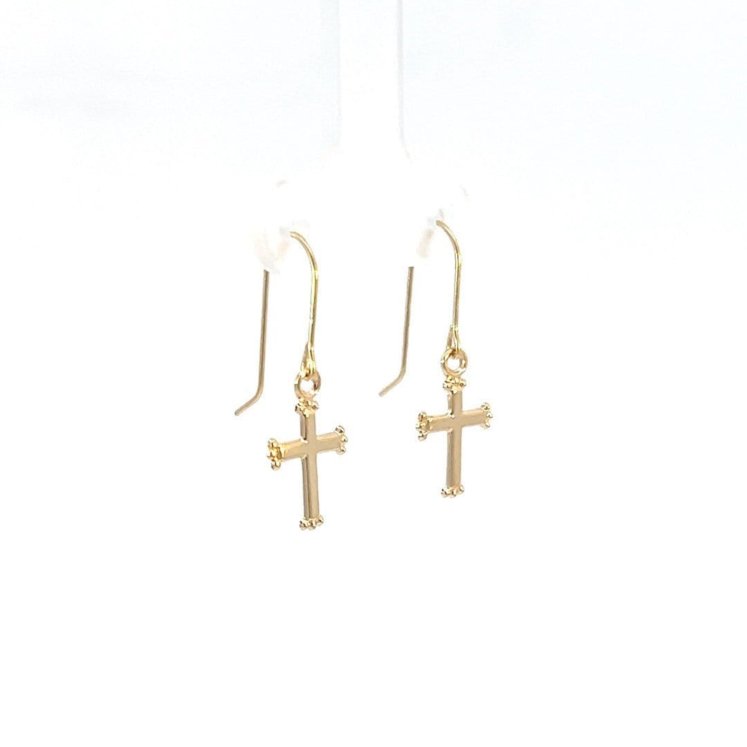 Gold Cross Dangle Earrings 14k Gold, Religious Jewelry, Communion Gift ...