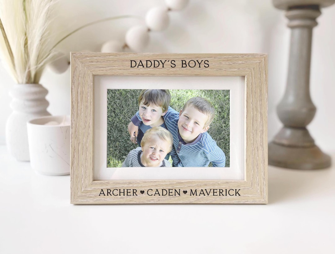 Daddy's Boys Personalized Picture Frame | Dad Father Birthday Gift ...