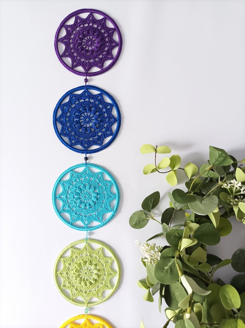 Chakra Wall Hanging, Seven Chakras Crochet Mandalas Wall Decor With ...