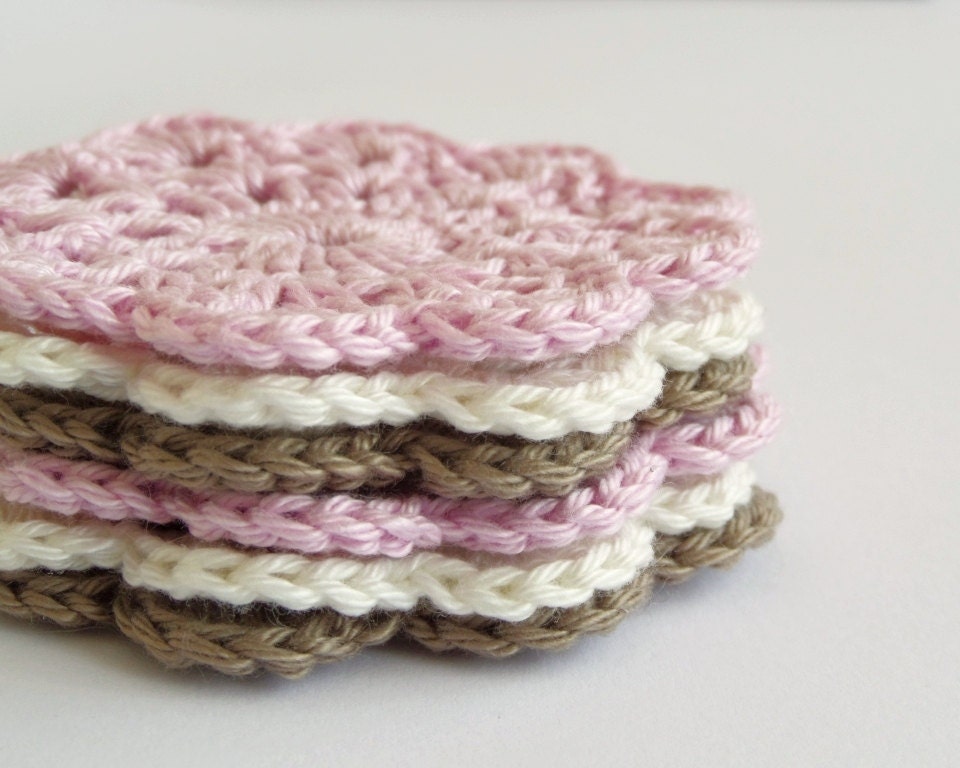Crochet coasters drink coasters in pastel colors pink brown | Etsy