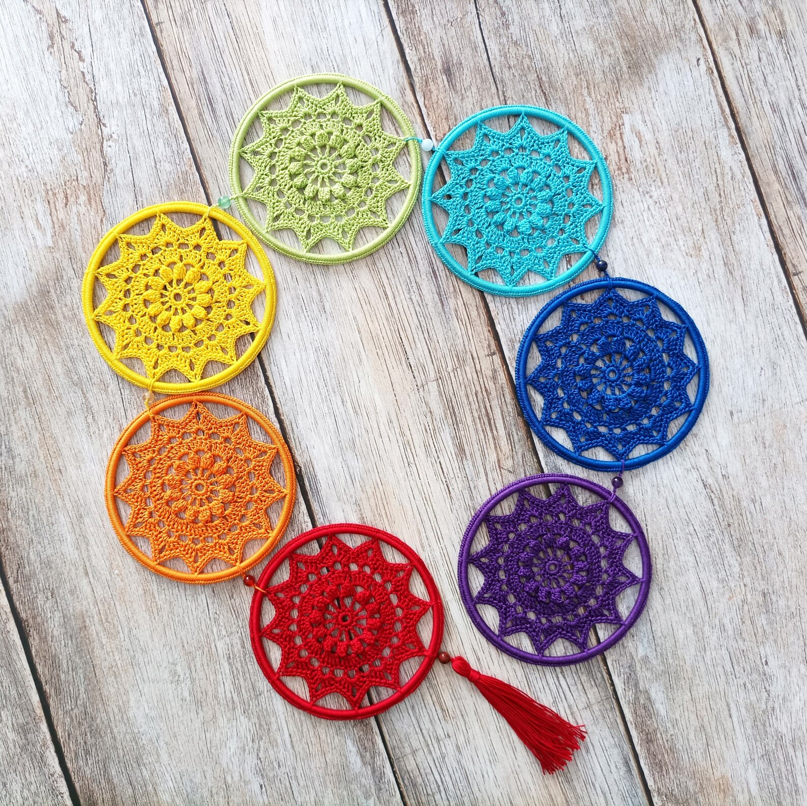 Chakra Wall Hanging, Seven Chakras Crochet Mandalas Wall Decor With ...