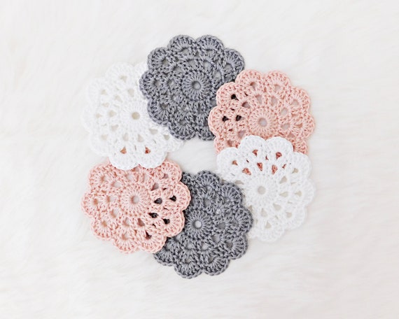 Crochet coasters set flower coasters drink coasters wedding | Etsy