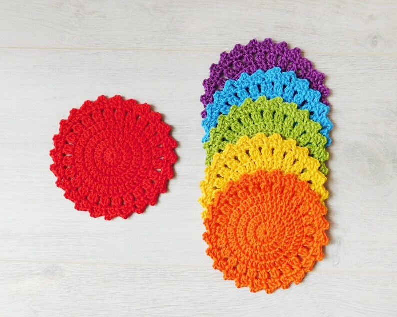 Crochet Coasters, Rainbow Decorations, Drink Coasters, Rainbow Coasters ...