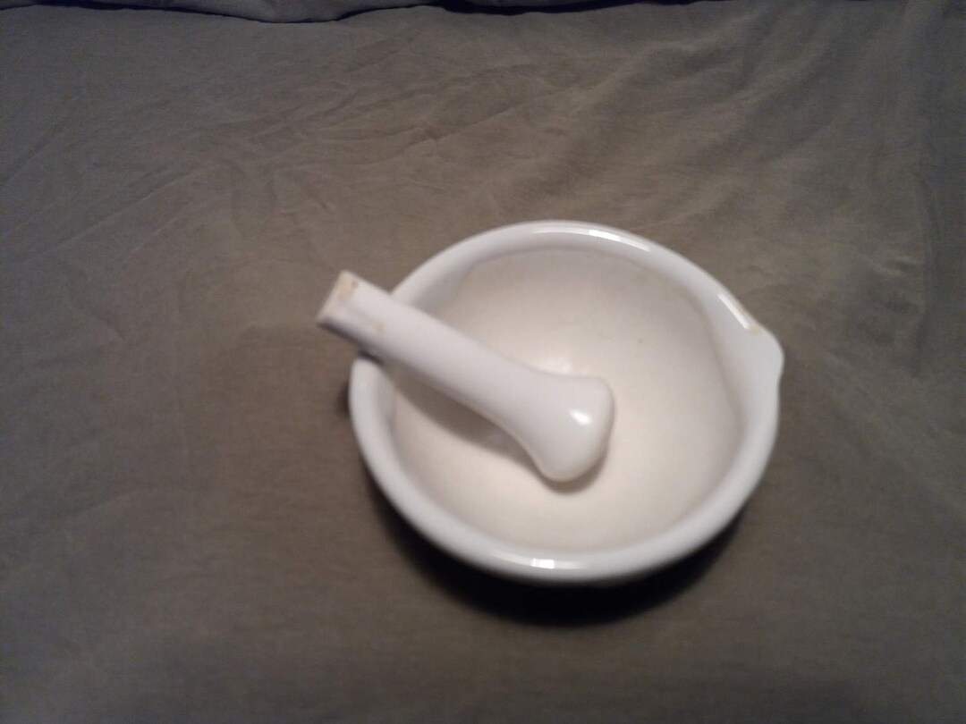 Vintage Laboratory Porcelain Mortar With Pestle - Etsy