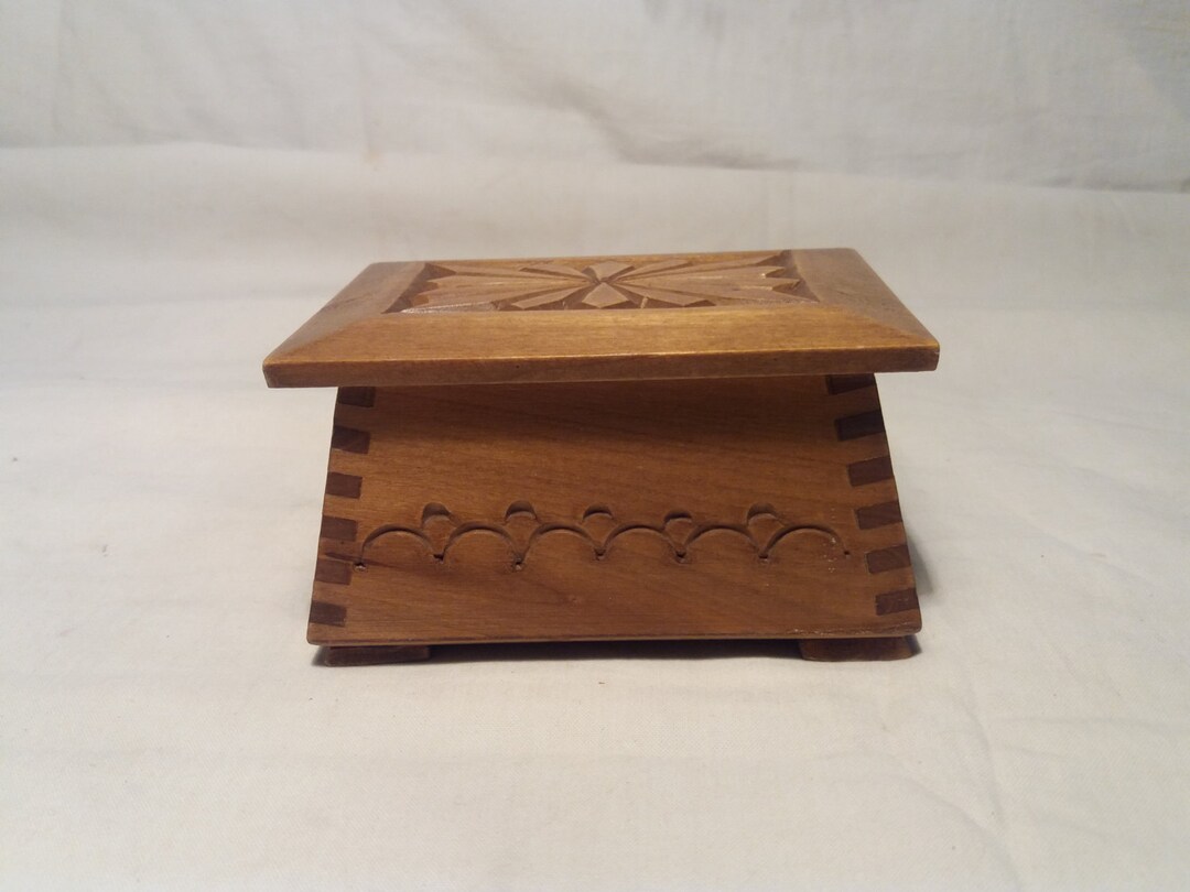 Vintage 1970's Handmade Hand Carved Wooden Jewelry Box -small Size- NEW ...