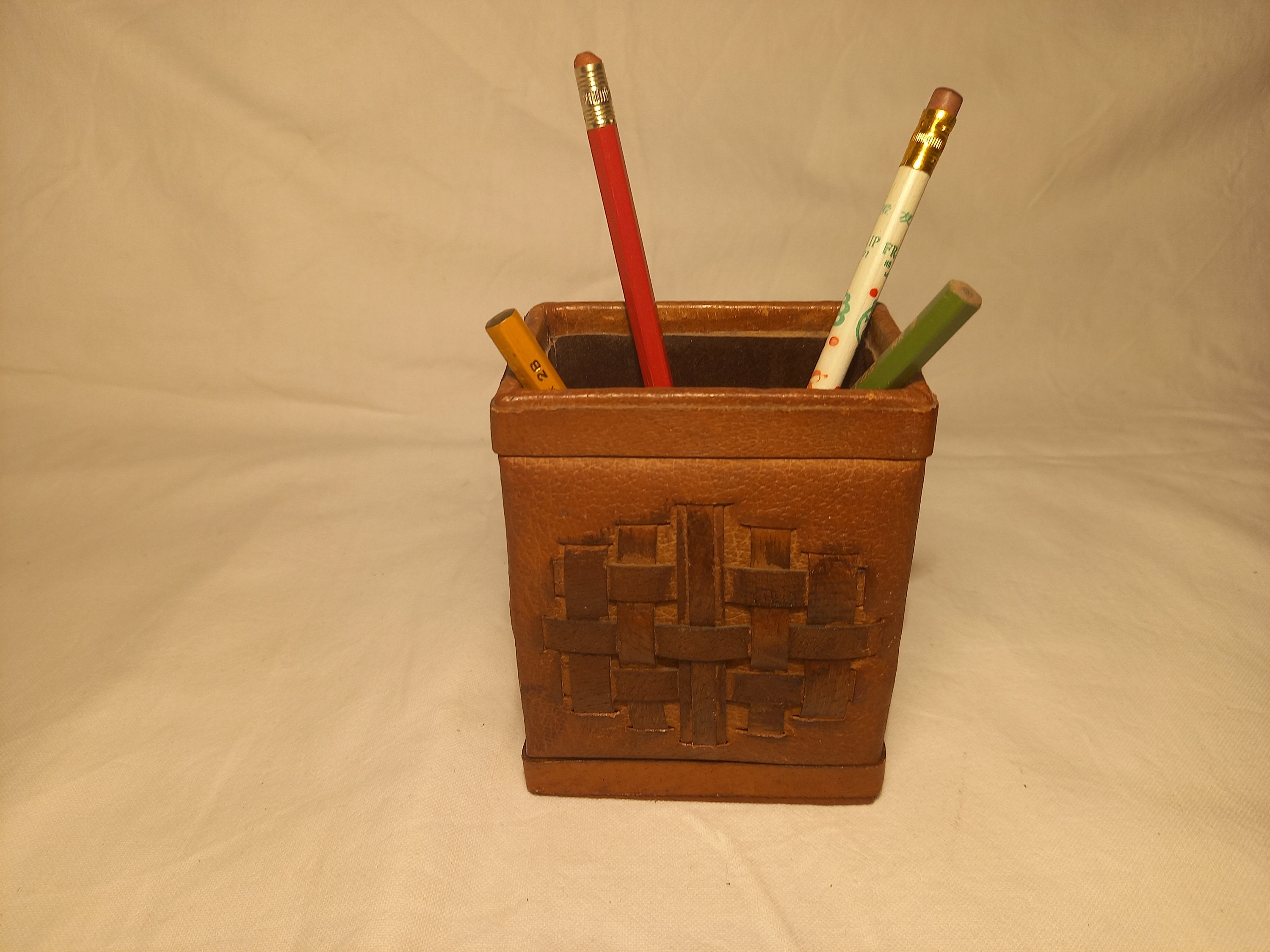 Vintage 1980's Handmade Brown Leather Pencil Box - NEW - Etsy UK