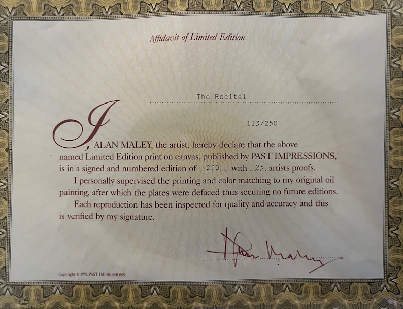 Alan Maley's the Recital Limited Edition Signed Print on Canvas - Etsy