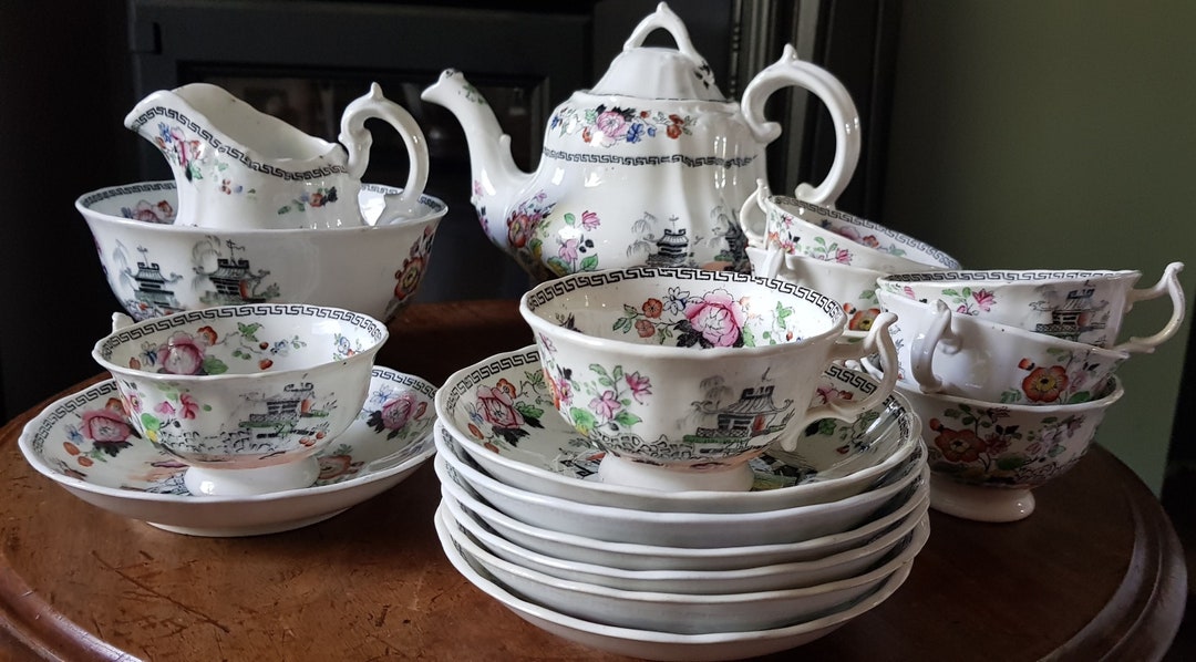 Antique Complete Tea Set Pagoda Pattern Copeland Spode Staffordshire - Etsy
