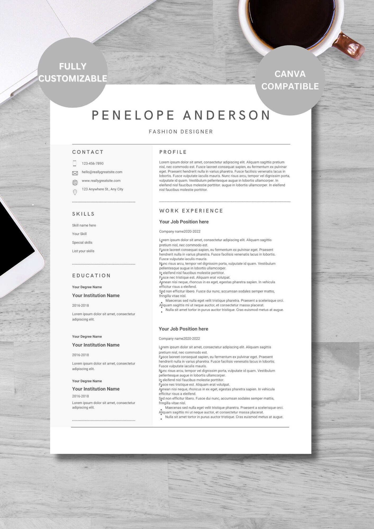 CV / Resume Template Design, Sleek, Simple, Canva Friendly - Etsy