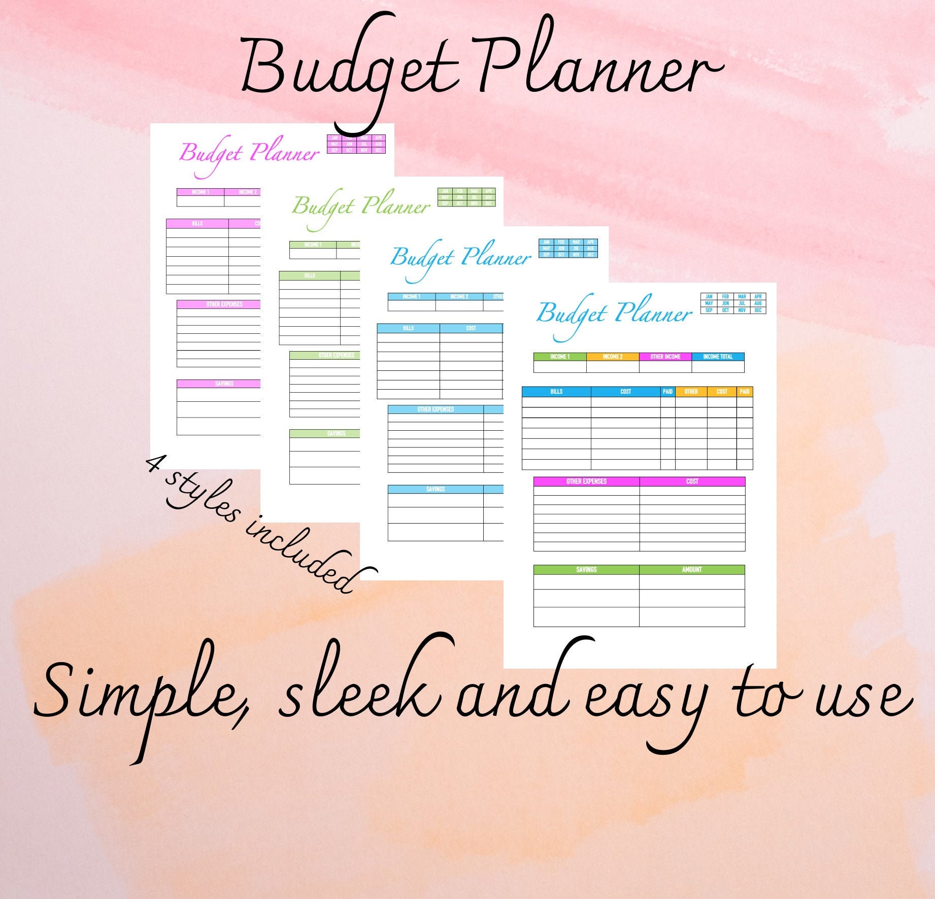 Simple Budget Planner for Beginners, 4 Colours Included DIGITAL ...