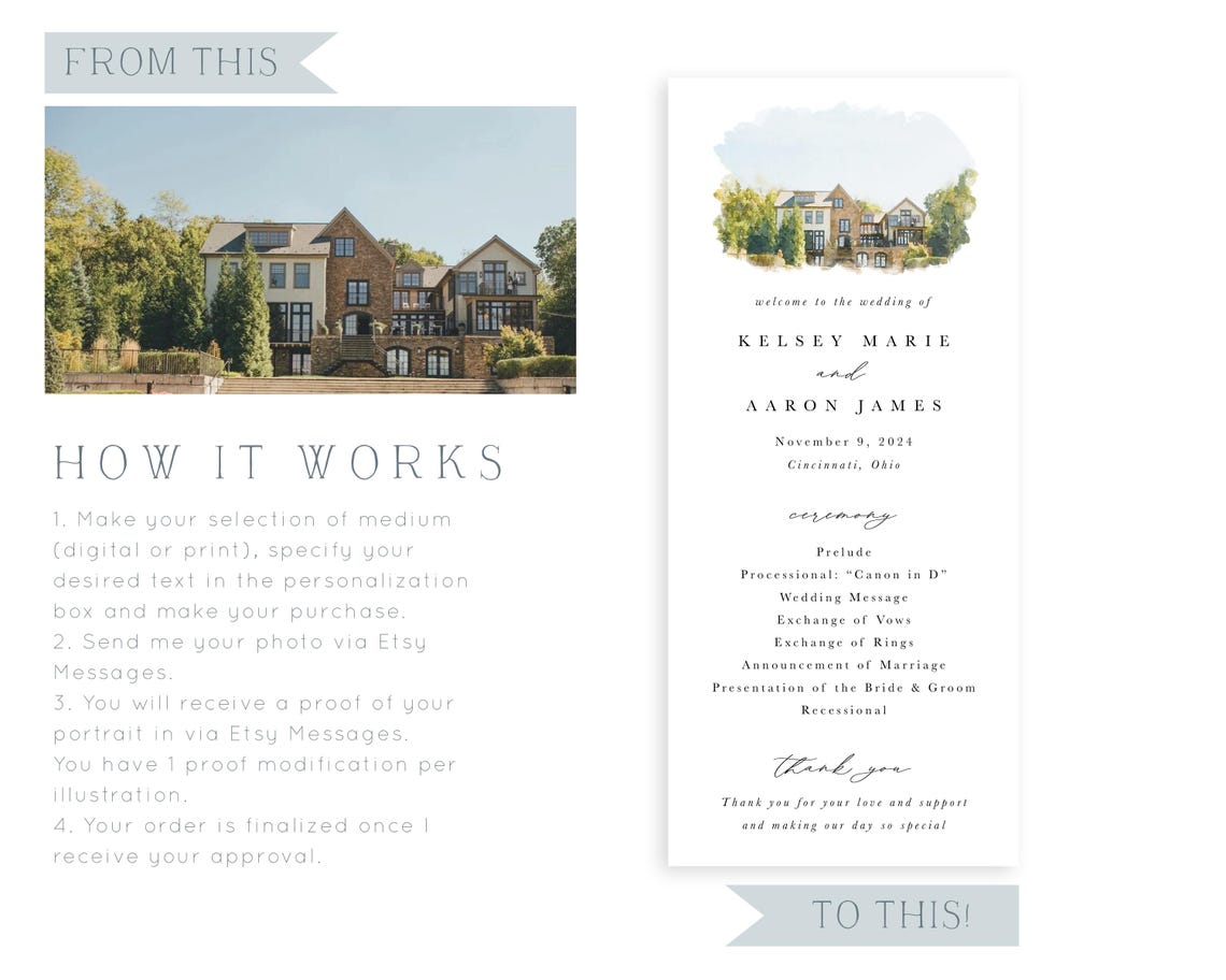Custom Wedding Program, Watercolor Wedding Program, Printed Wedding ...