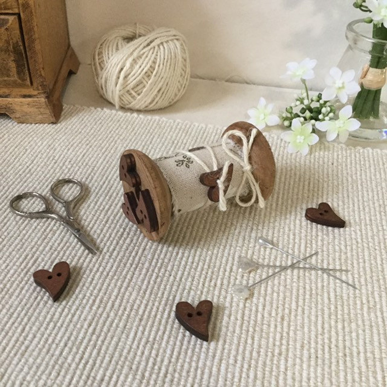 Cotton Reel Scissor Holder With Scissors / Rustic Heart Design - Etsy