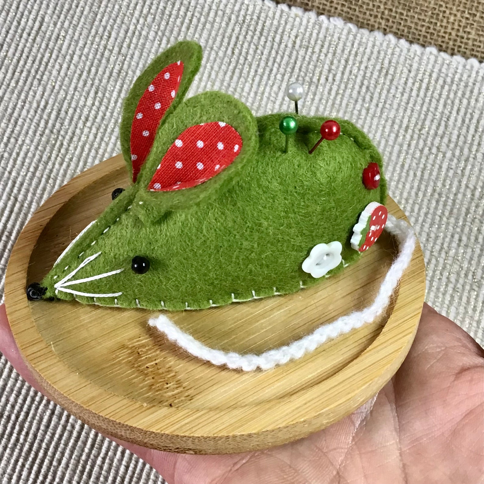 Strawberry Mouse Pincushion / Hand Sewn Felt Mouse + Matching Tape ...