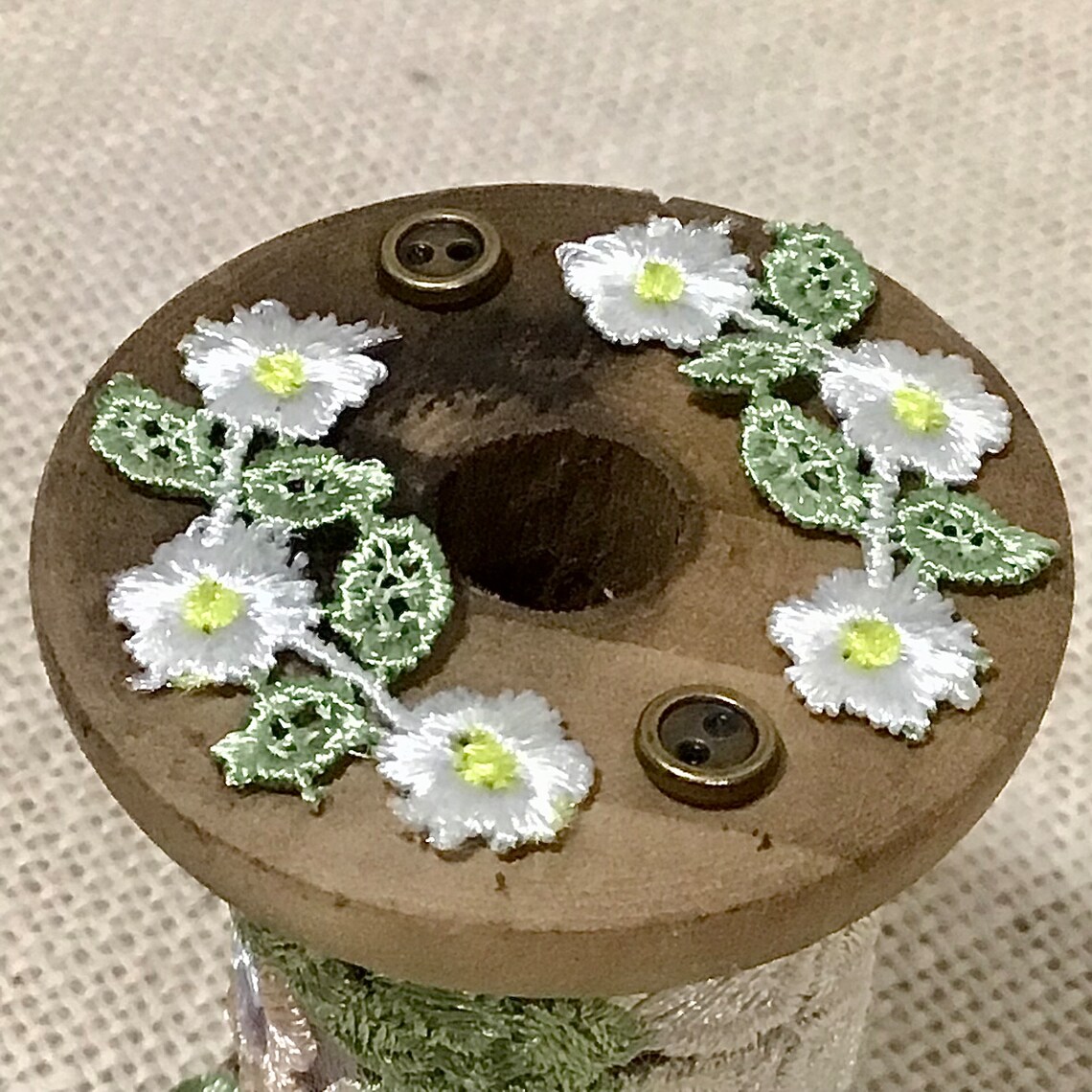 Cotton Reel Scissor Holder / Vintage Lace and Leaves - Etsy