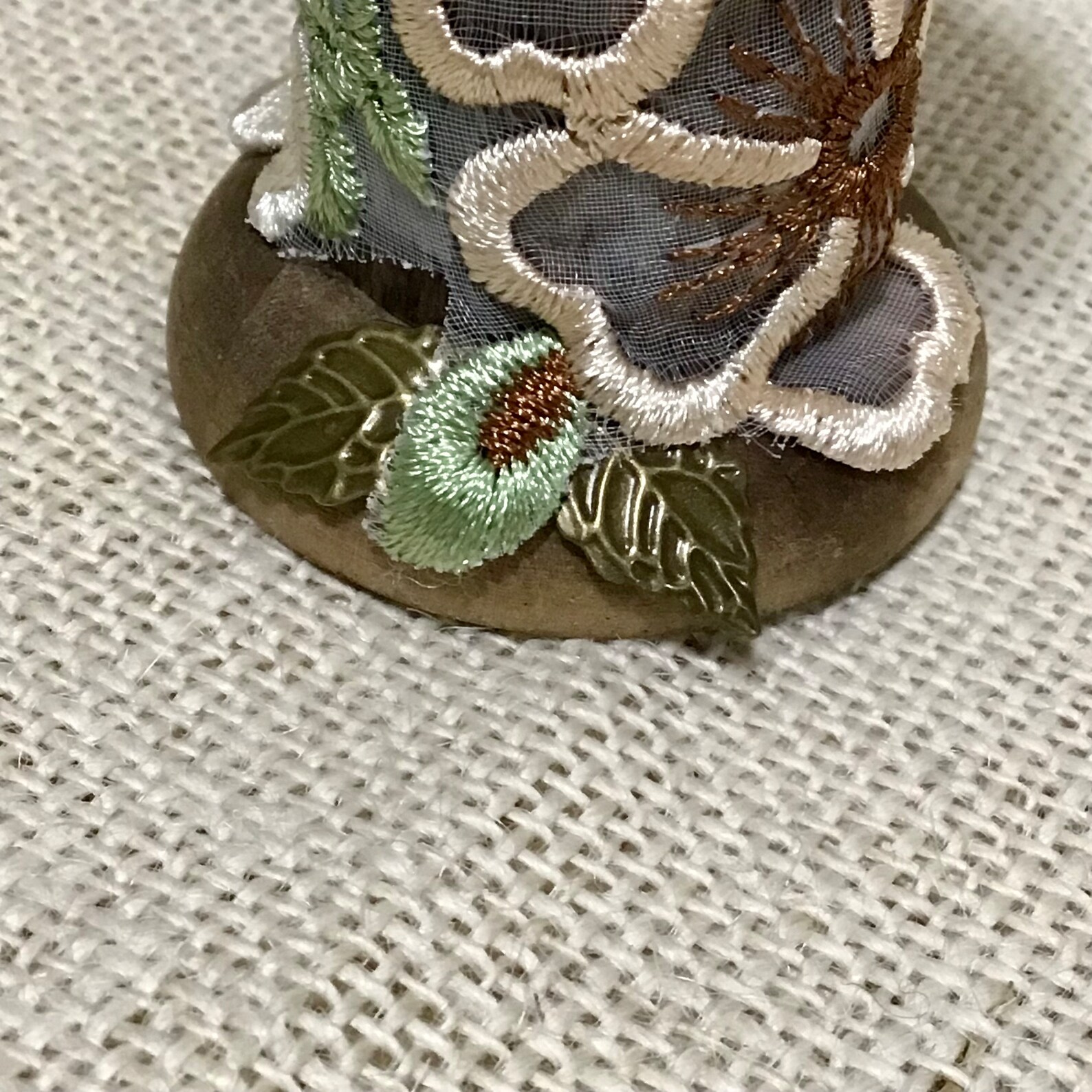 Cotton Reel Scissor Holder / Vintage Lace and Leaves - Etsy