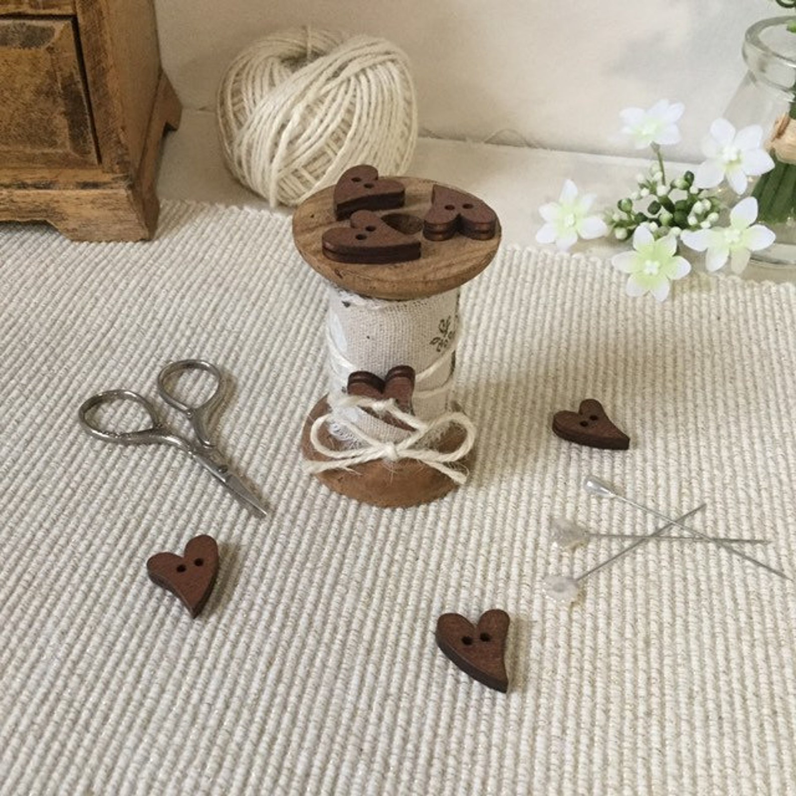 Cotton Reel Scissor Holder With Scissors / Rustic Heart Design - Etsy