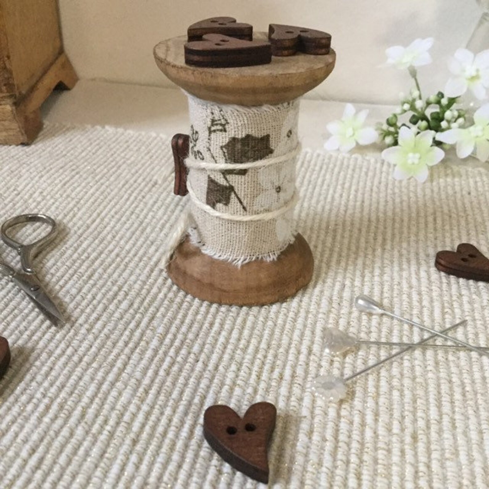 Cotton Reel Scissor Holder With Scissors / Rustic Heart Design - Etsy