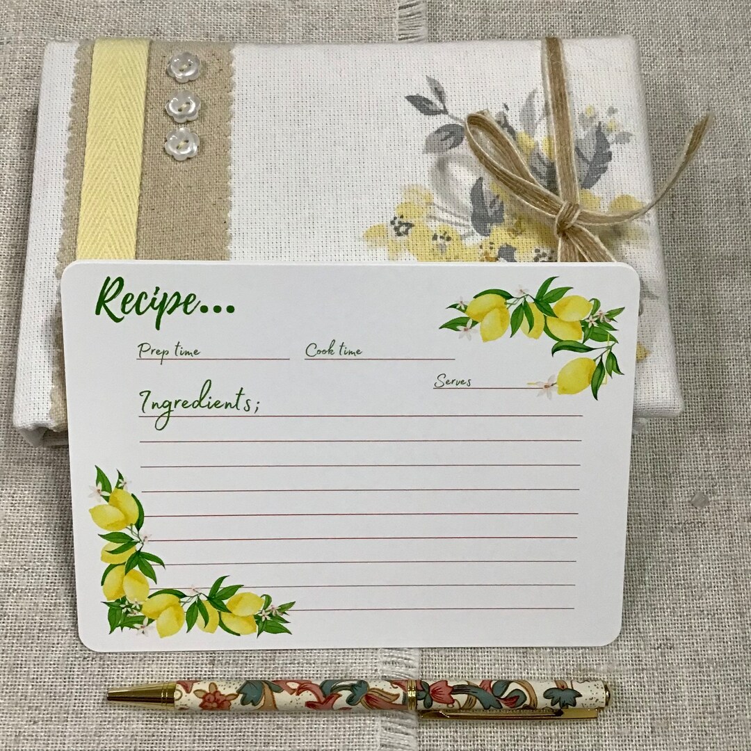 Handmade Recipe Binder / Rustic Linen Design With Lemon Recipe Cards - Etsy