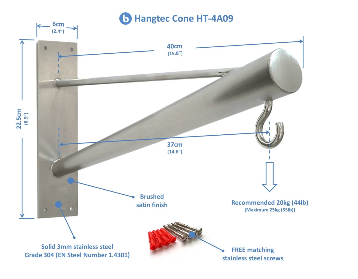 Hangtec Cone HT-4A09 - Stainless Steel Wall Bracket for Hanging Baskets ...