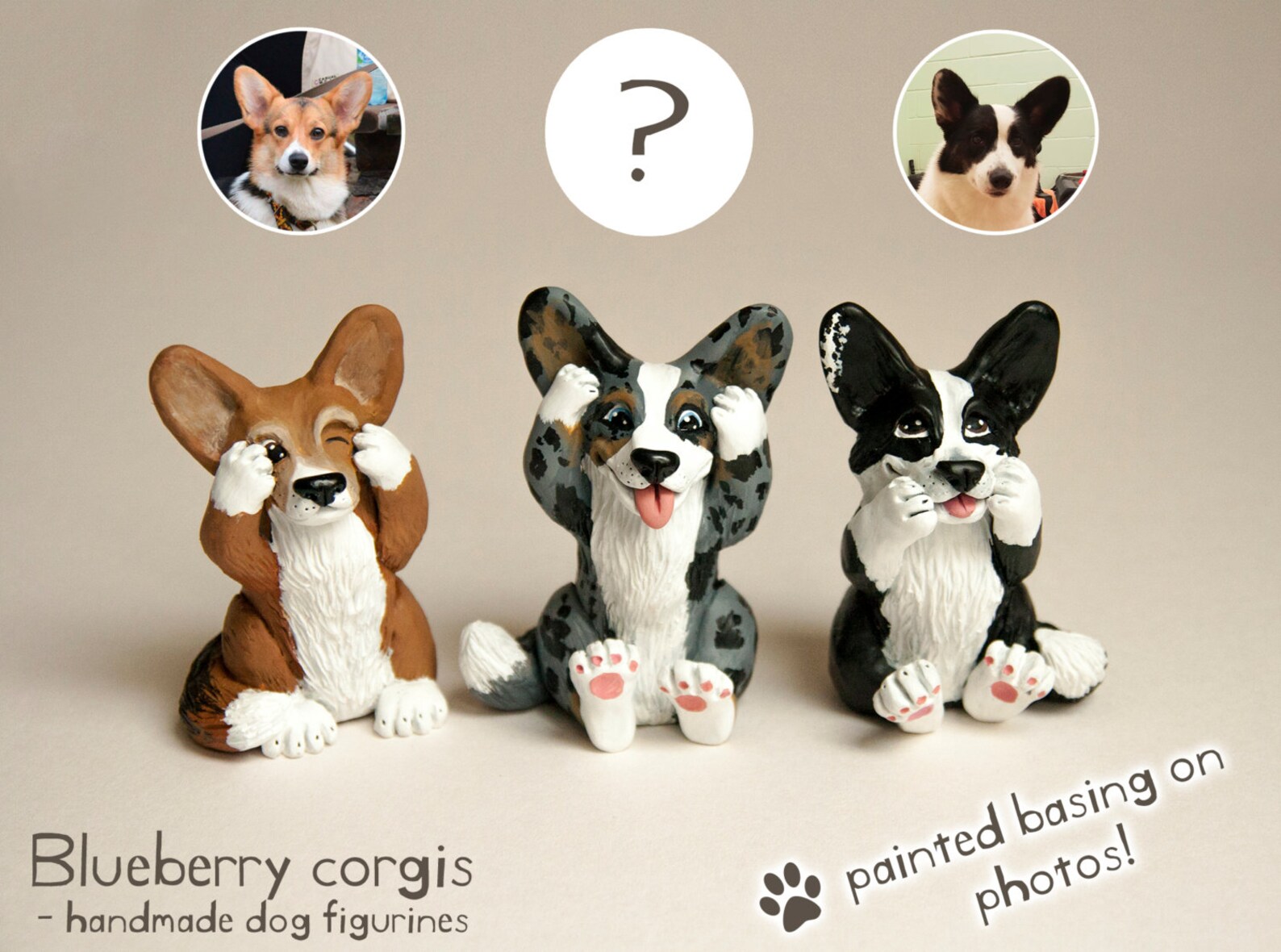 Three Welsh Corgi Figurines, Custom Sculpted and Painted, Based on ...